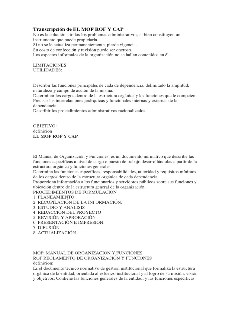 Transcripción de EL MOF ROF Y CAP | PDF | Información | Business
