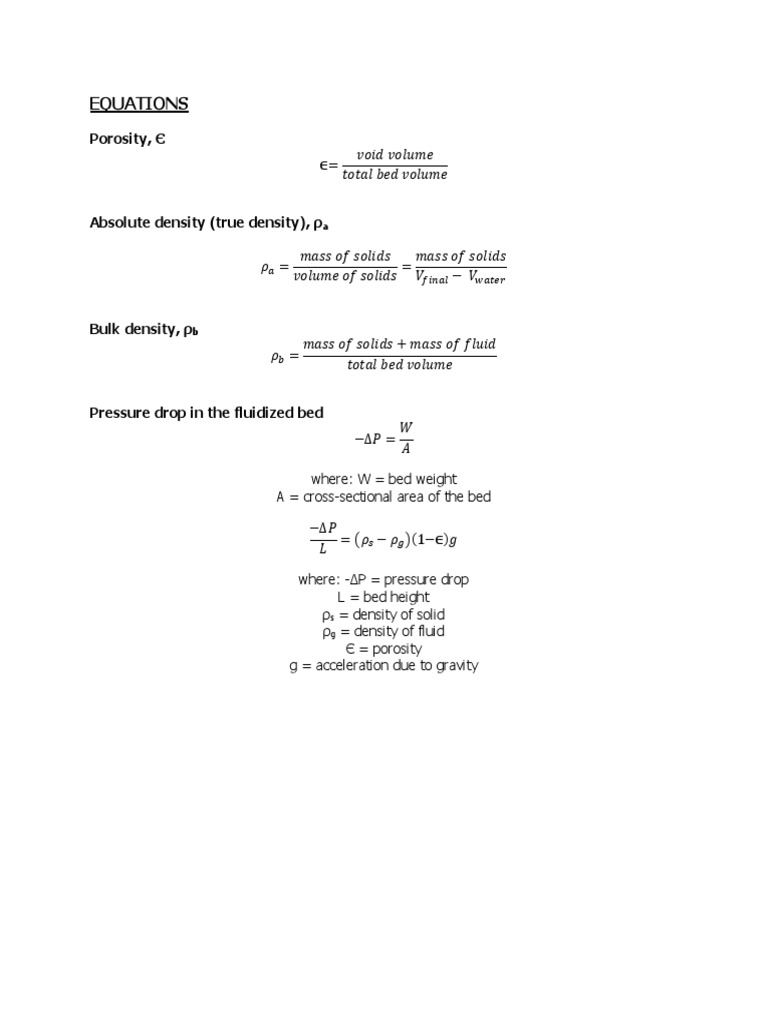 Fluidized Bed Density Equations | PDF | Teaching Methods & Materials