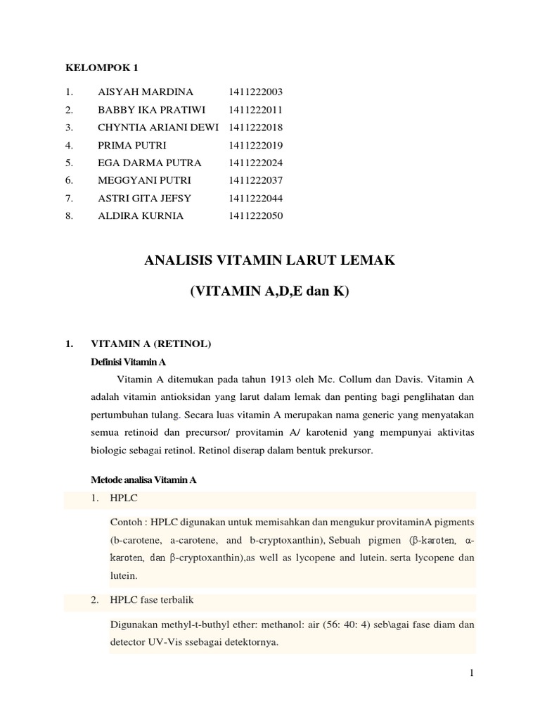 Analisa Vitamin Adek | PDF