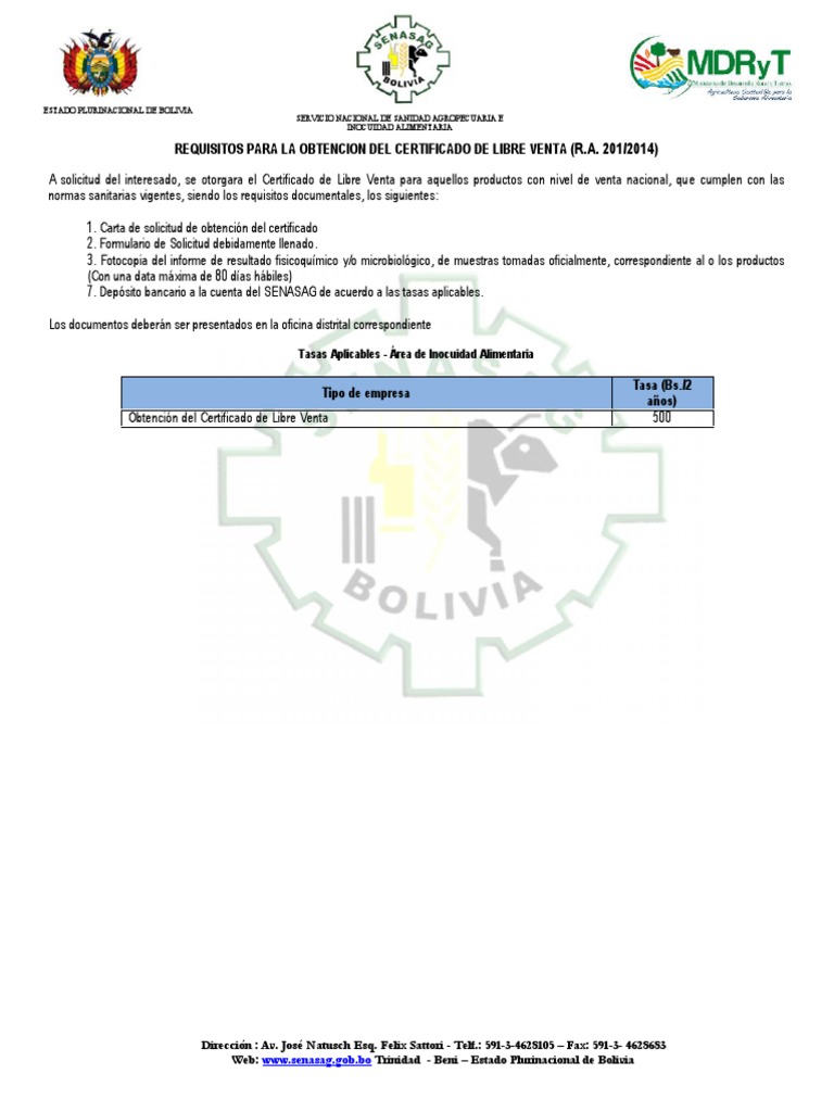 REQUISITOS PARA CERTIFICADO DE LIBRE VENTA.pdf | Business | Ciencia y Tecnología