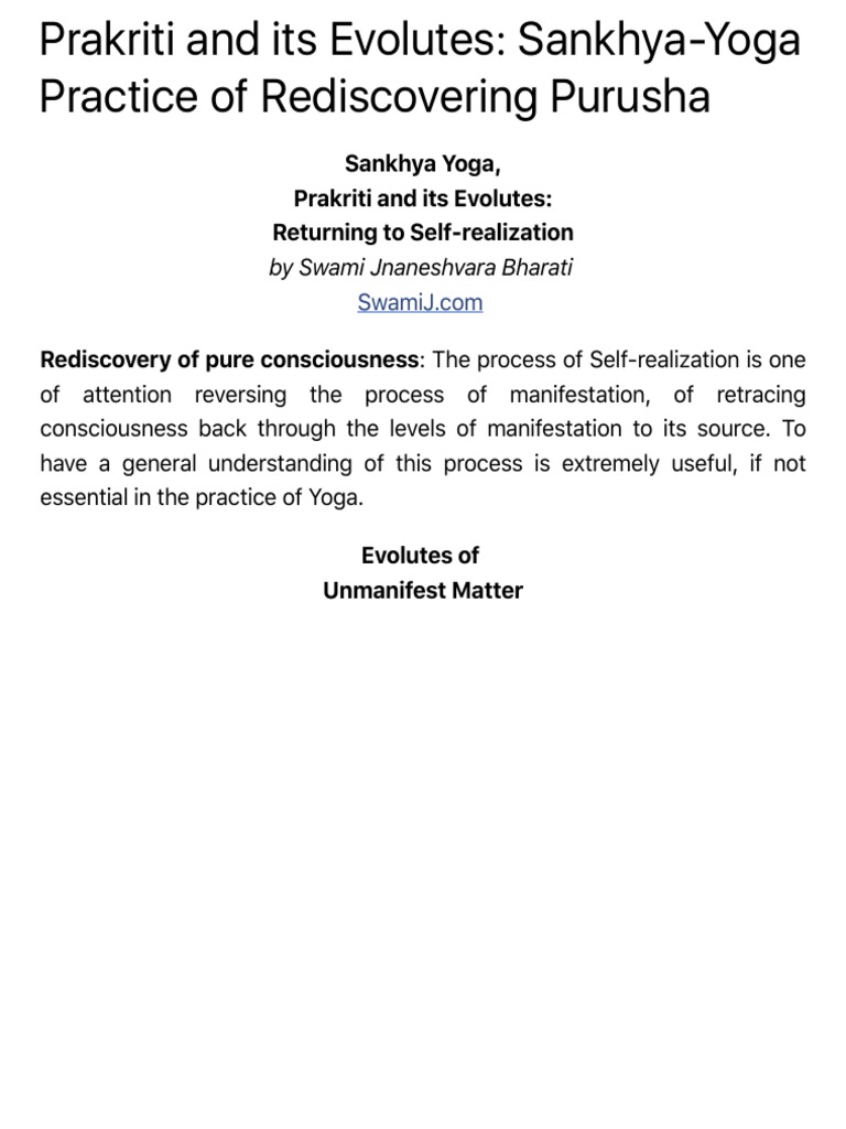 Prakriti and Its Evolutes: Sankhya-Yoga Practice of Rediscovering ...