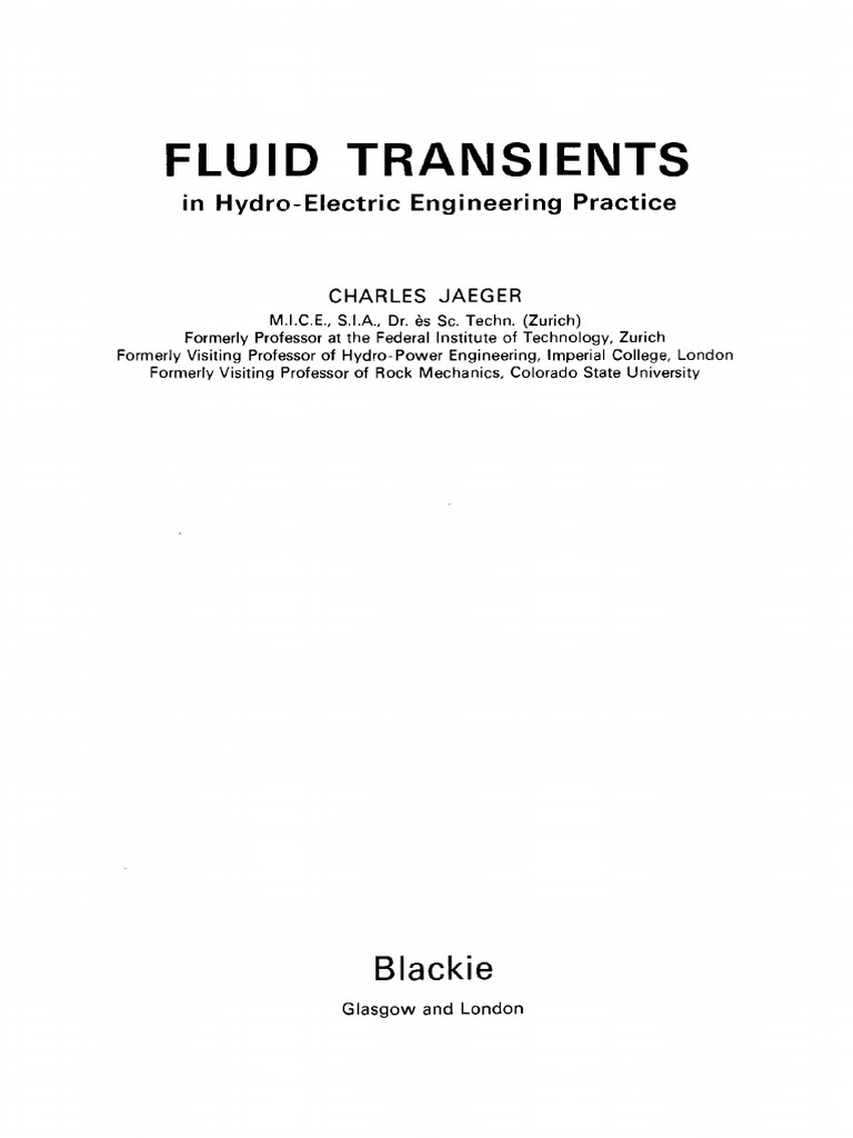 Jaeger CH Fluid Transients in Hydro Electric Engineering Practice | PDF