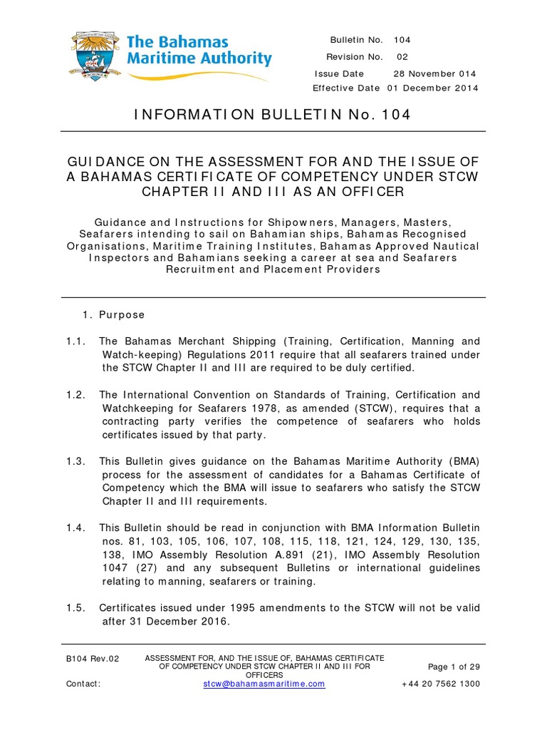 Information Bulletin No. 104 - Issue of Bahamas National Certificates ...