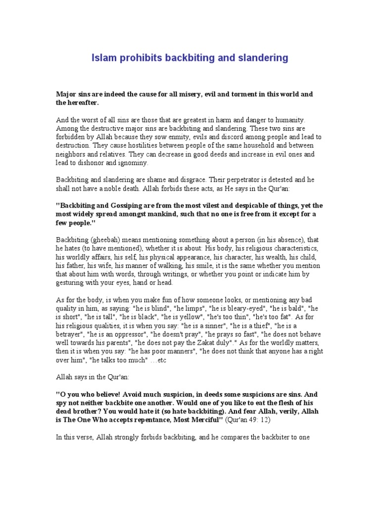 Islam Prohibits Backbiting and Slandering | Muhammad | Evil