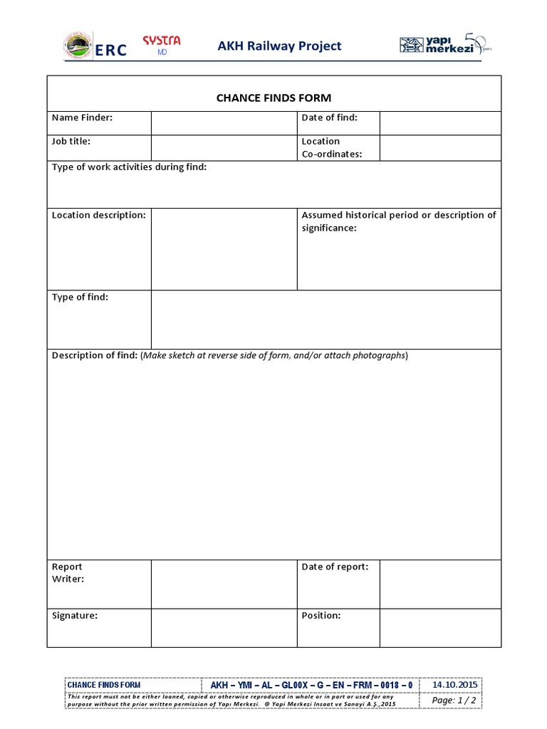 AKH Railway Project: Chance Finds Form | PDF