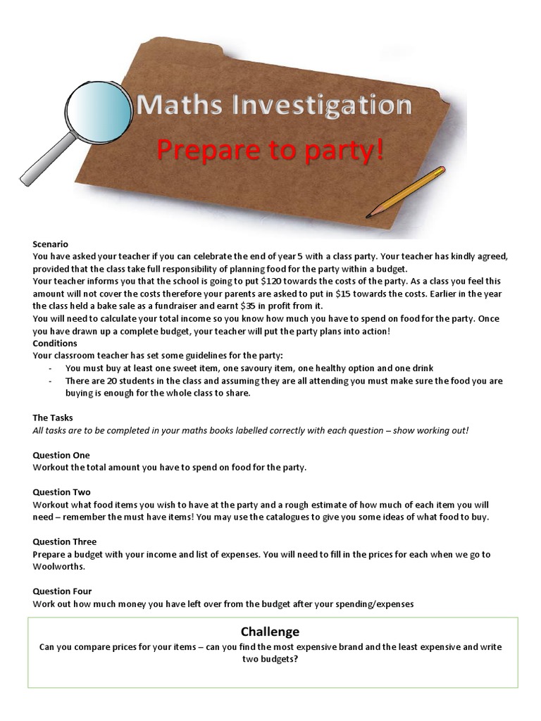 Year 5 Class Party Budget Planning | PDF