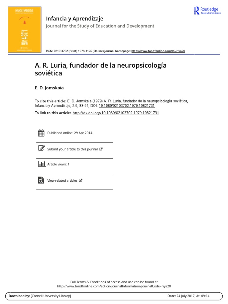 A. R. Luria, Fundador de La Neuropsicología Soviética | PDF ...