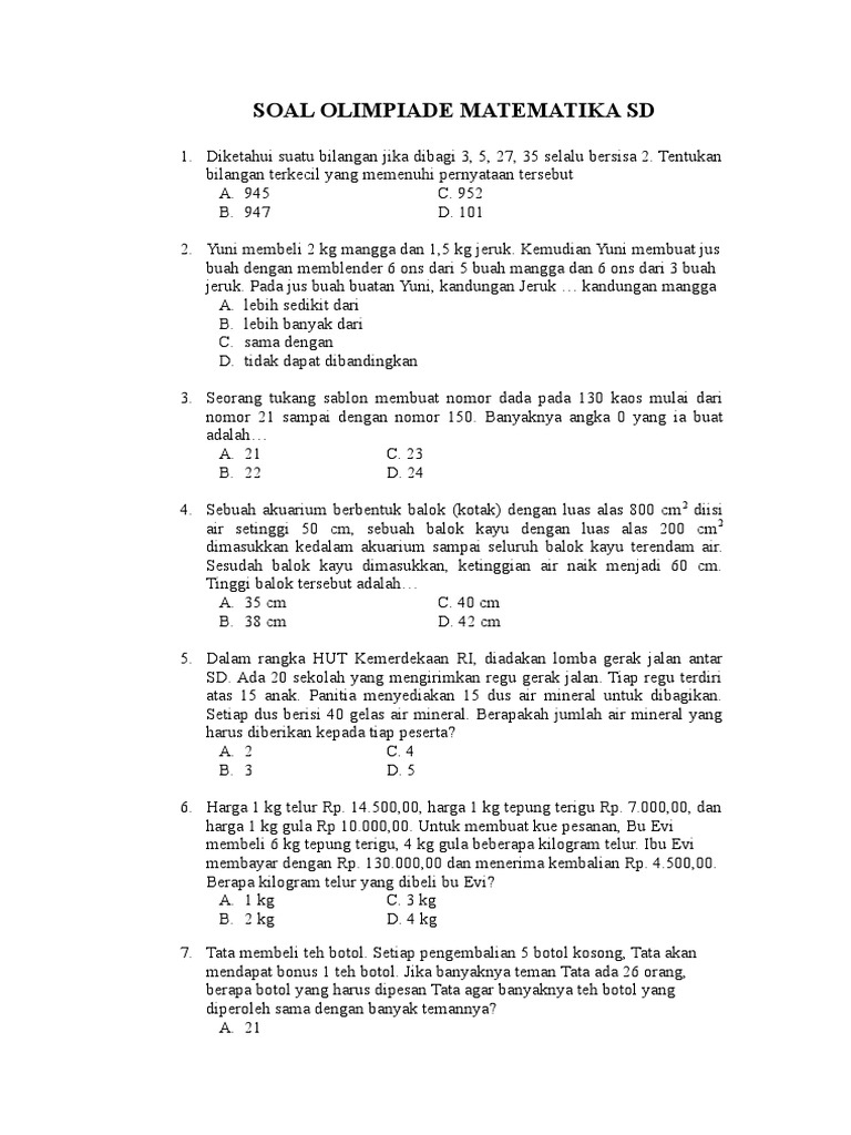 Soal Olimpiade Matematika SD | PDF