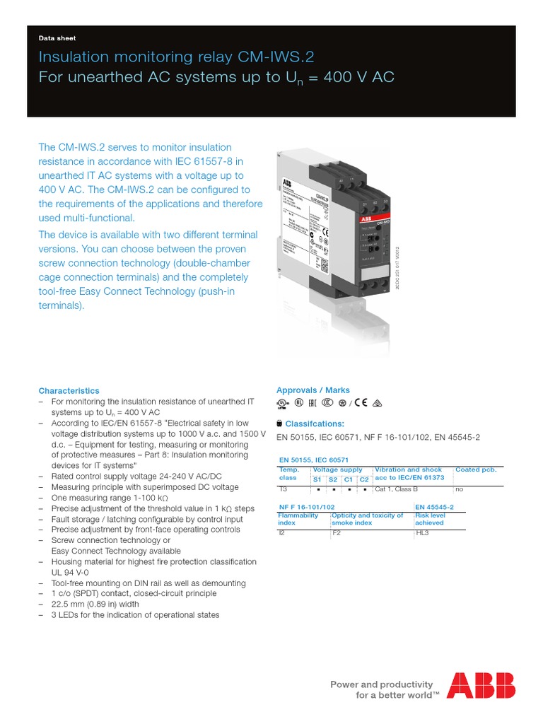 Abb Kontrolnik Izolacije Cm-Iws 2s | PDF | Relay | Alternating Current