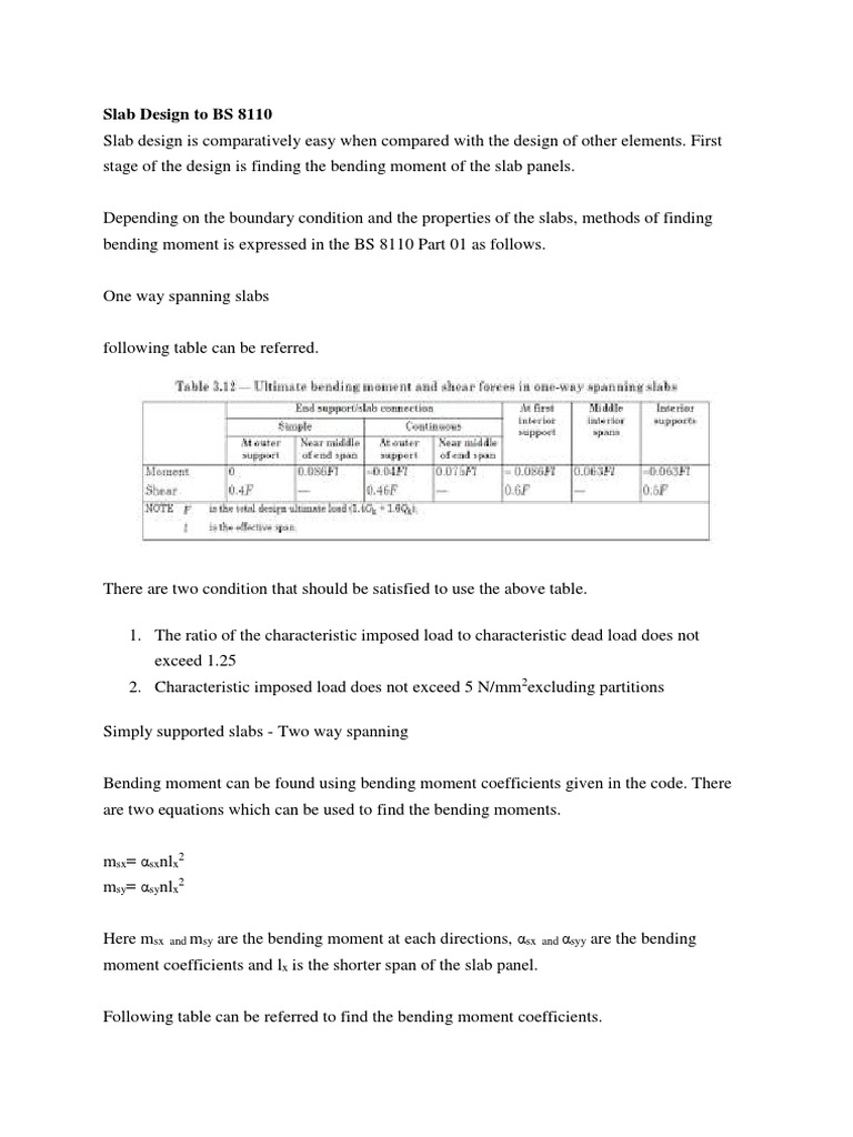 Slab Design To BS 8110 | PDF | Wound | Reinforcement