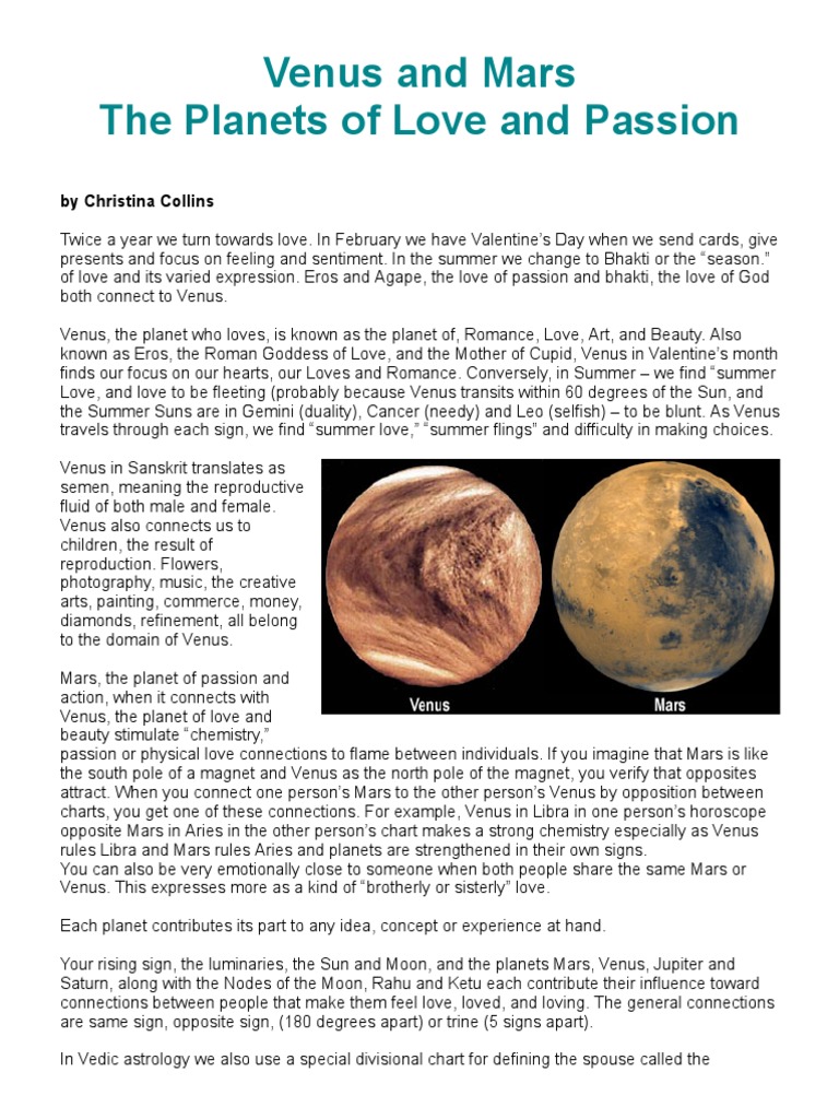 Venus and Mars - The Planets of Love and Passion Jyotish Star July 2011 ...