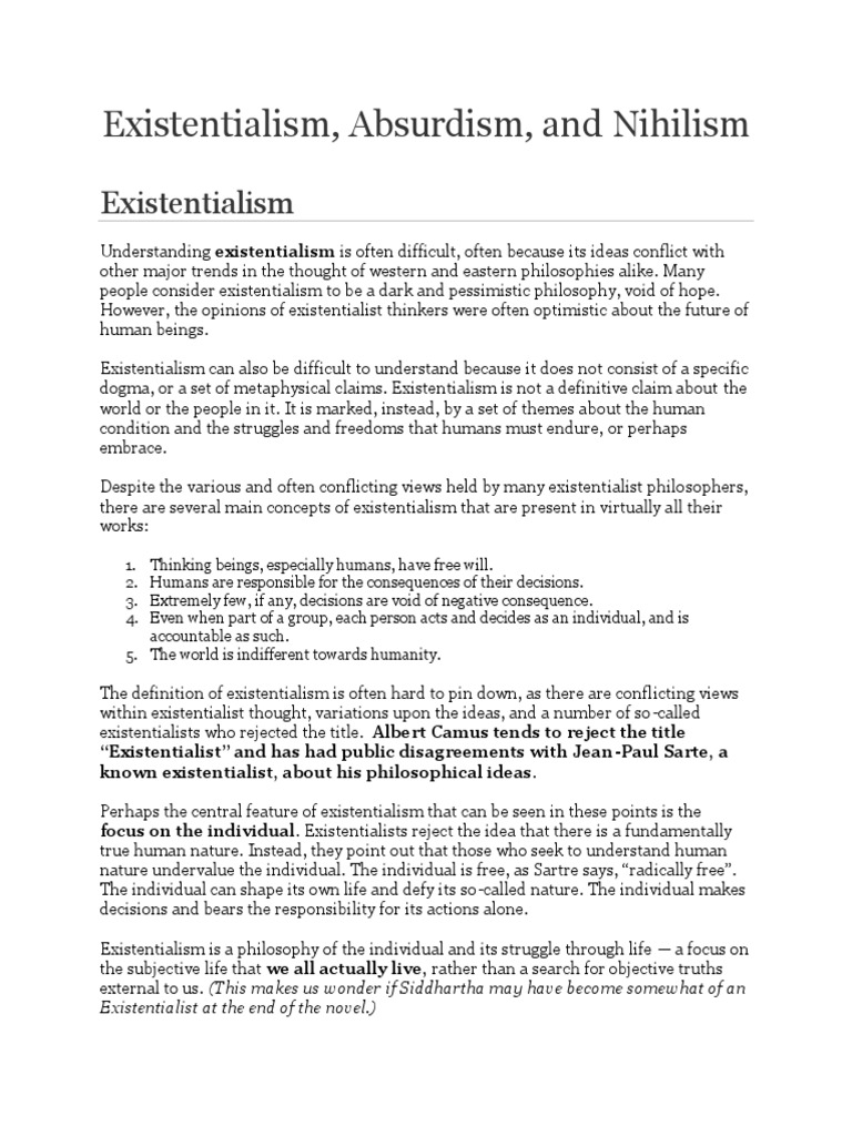 Absurdism Existentialism Nihilism | PDF | Existentialism | Nihilism