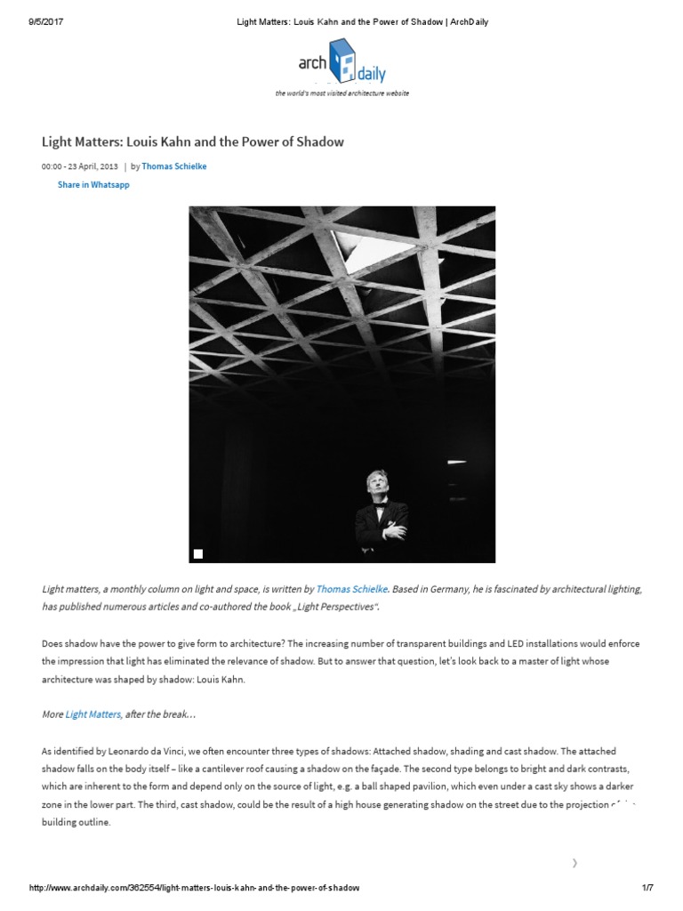 Light Matters - Louis Kahn and The Power of Shadow - ArchDaily | PDF ...