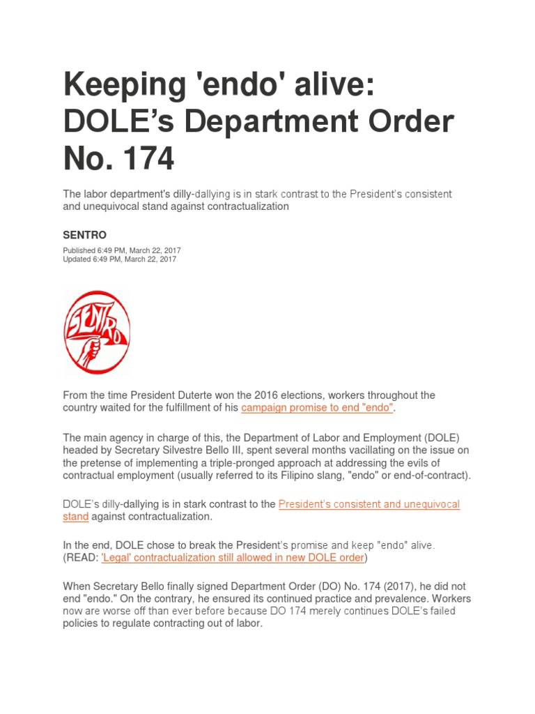 DOLE’s Department Order No. 174 | Employment | Labour Law