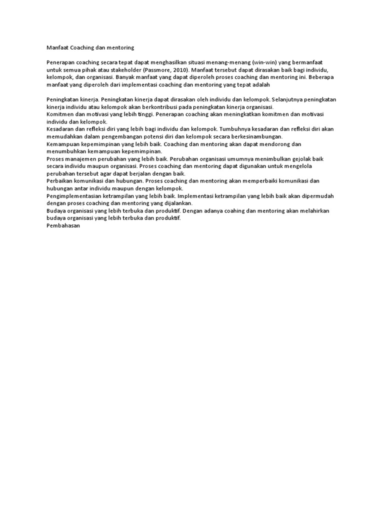 Manfaat Coaching Dan Mentoring | PDF