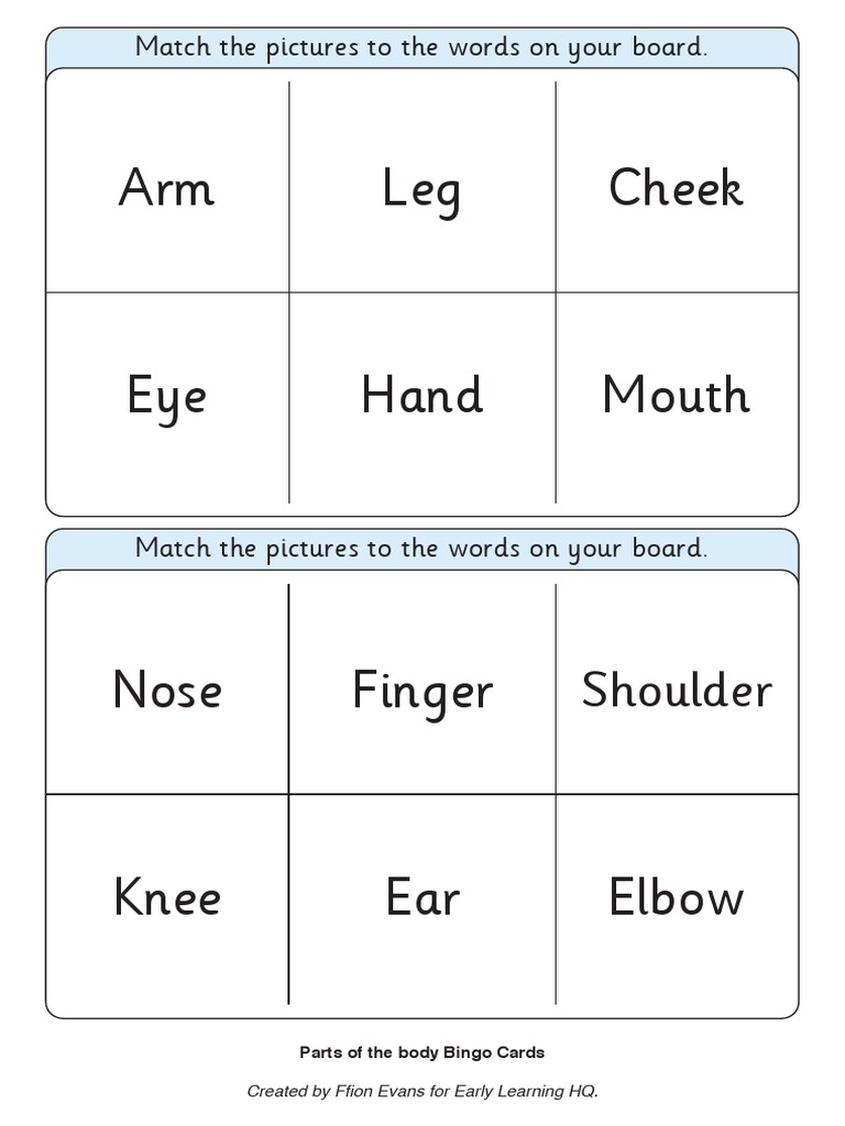 Parts of The Body Bingo | PDF