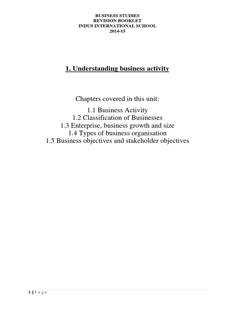 Understanding Business Activity: Business Studies Revision Booklet ...