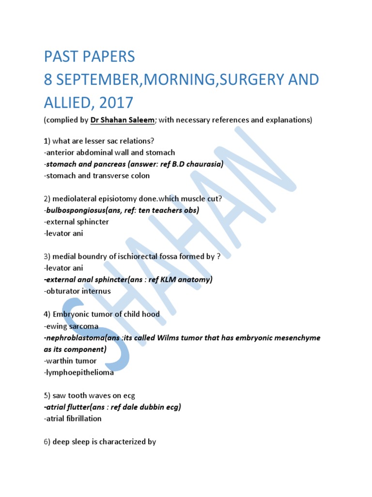 PAST PAPERS: SURGERY AND ALLIED 2017 | PDF | Renal Function | Macrophage
