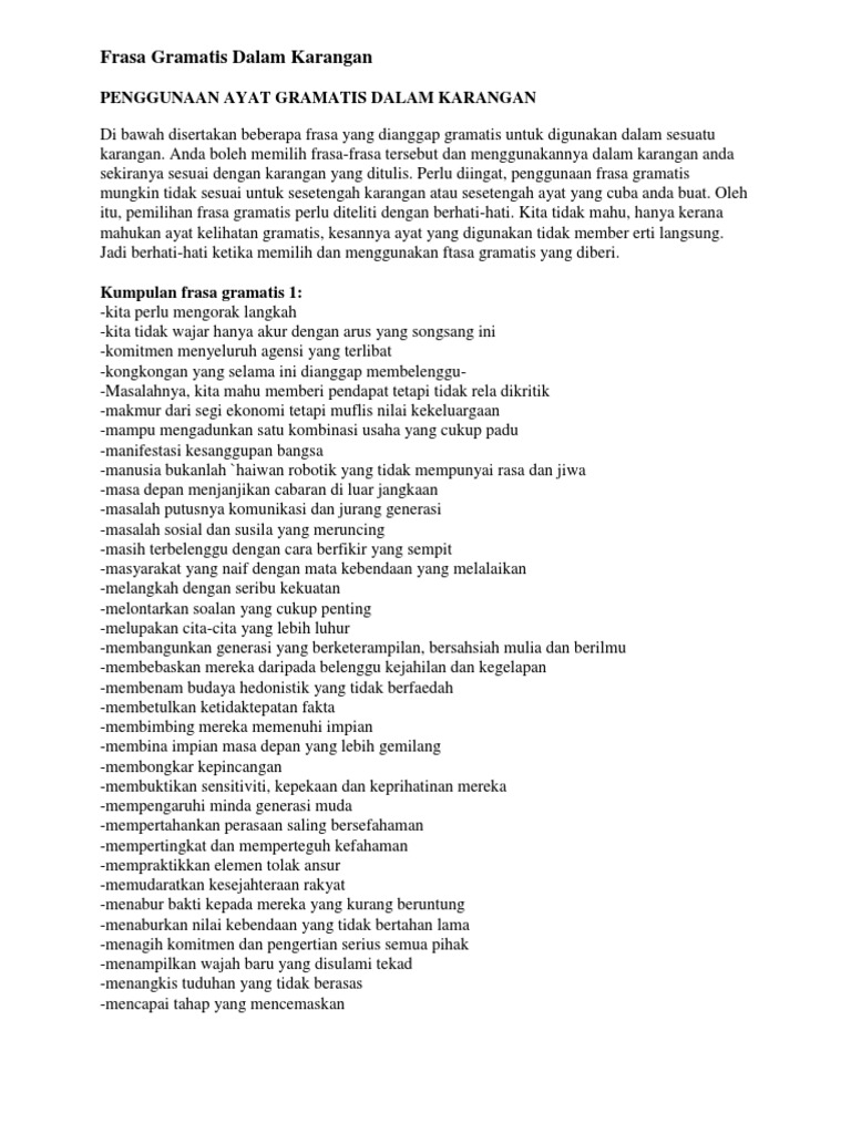 Frasa Gramatis untuk Karangan English | PDF