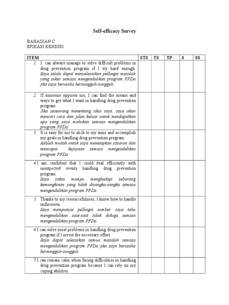 Questionnaire Self Efficacy | PDF | Efikasi Diri | Psikologi Terapan