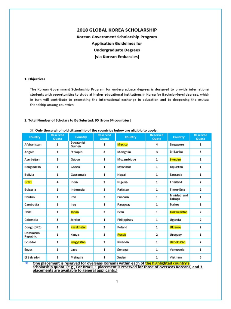 2018 KGSP-U Application Guidelines Via Korean Embassies | PDF