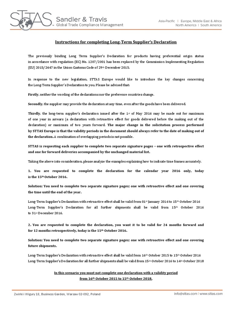 Long-Term Supplier Declaration Guide | PDF | European Union ...