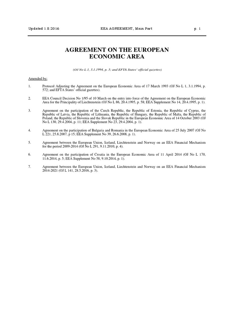 Ee A Agreement | PDF | European Economic Area | Enlargement Of The ...