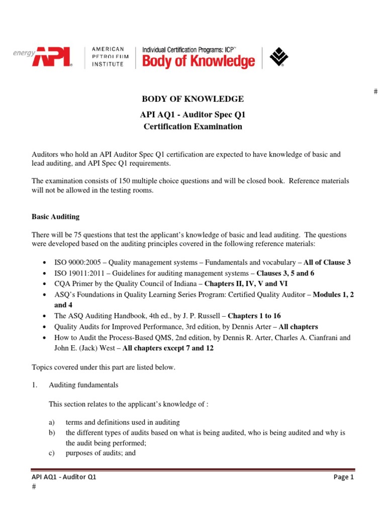 API Q1 Auditor Certification Overview | PDF | Auditor's Report | Audit