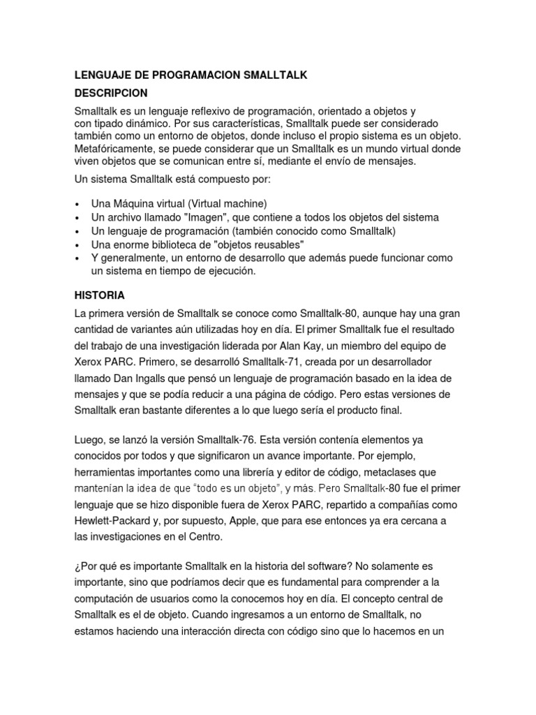 Lenguaje de Programacion Smalltalk | PDF | Programación de computadoras ...