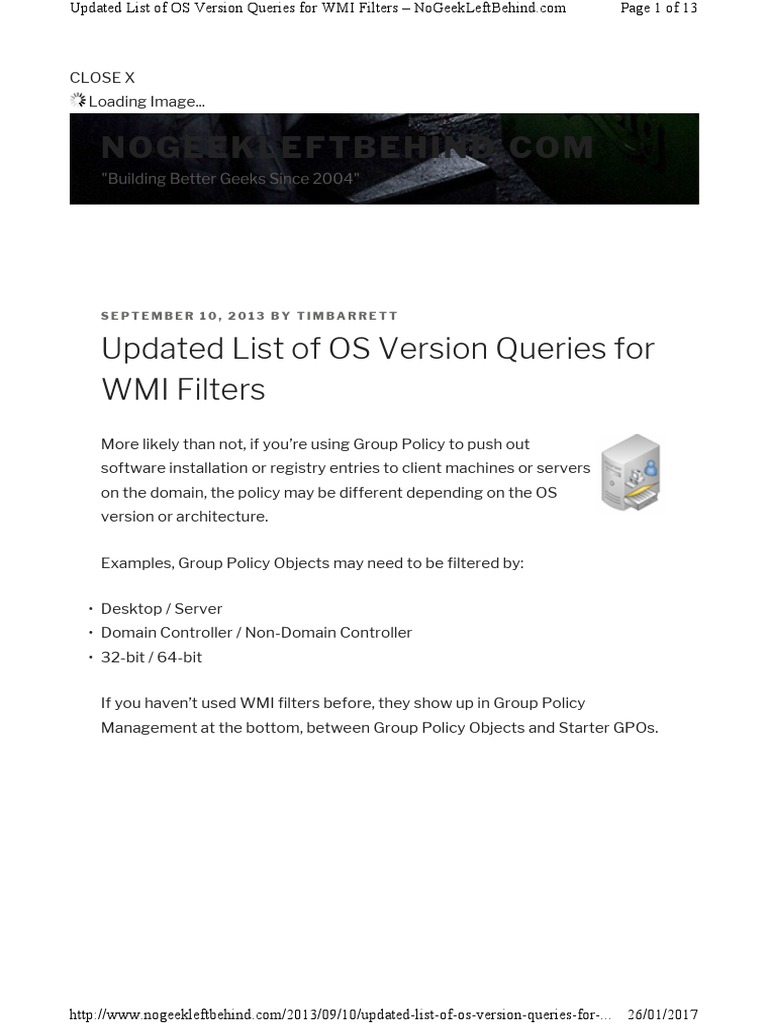 Updated List of OS Version Queries For WMI Filters | PDF | Group Policy ...