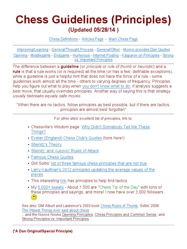 Chess Guidelines and Principles | PDF | Chess Openings | Chess Strategy