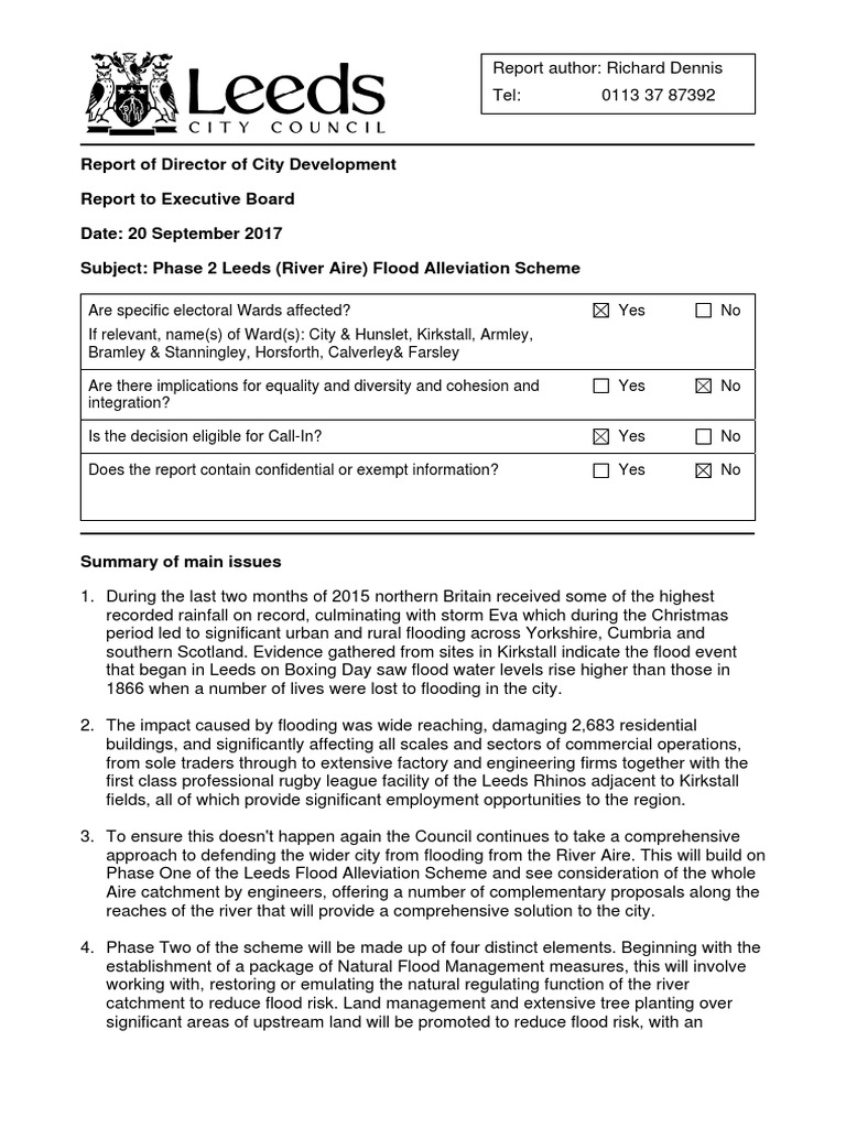 Flood Alleviation Scheme Cover Report 080917 | Flood | River