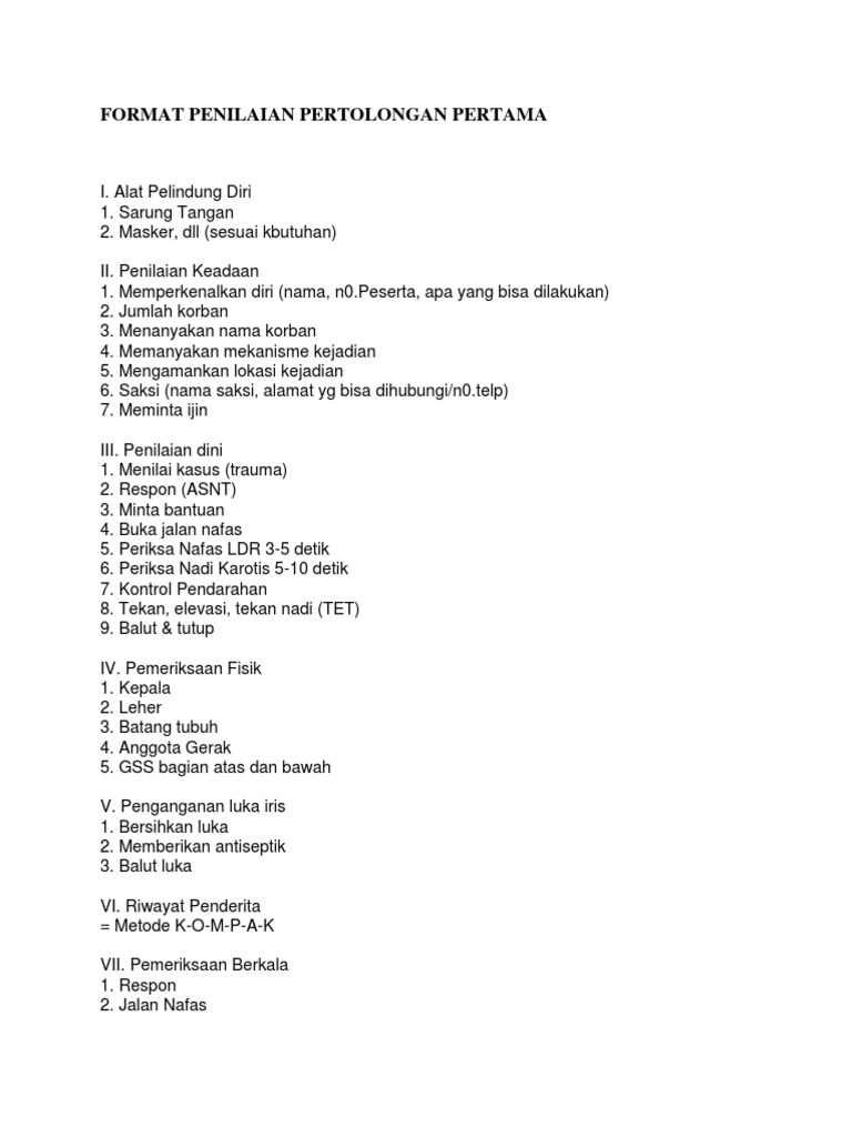 Format Penilaian Pertolongan Pertama | PDF Format Penilaian Pertolongan Pertama | PDF