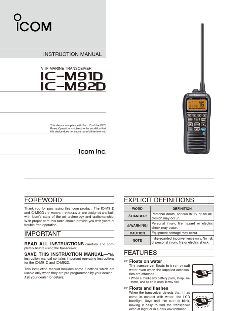Ic-M92d, Ic-M91d Instruction Manual | PDF | Radio | Electronics