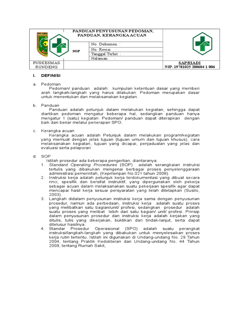 Panduan-Penyusunan-Pedoman, Panduan, Kerangka Acuan, Dan Sop | PDF | Karier & Perkembangan