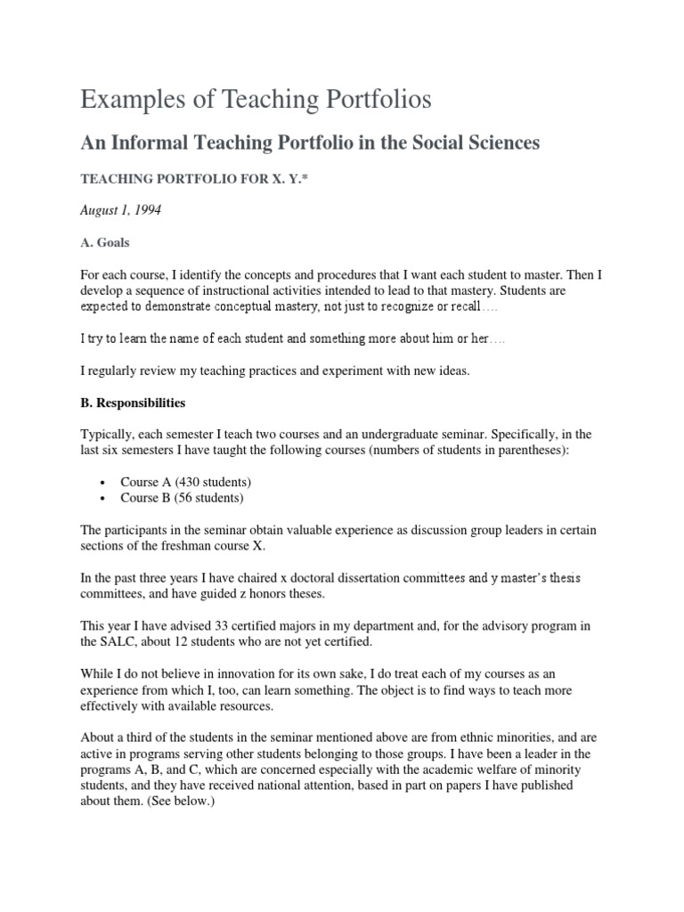 Examples of Teaching Portfolios: An Informal Teaching Portfolio in The ...