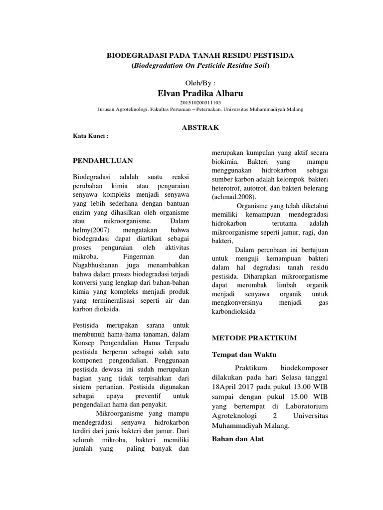 Biodegradasi Pada Tanah Residu Pestisida | PDF