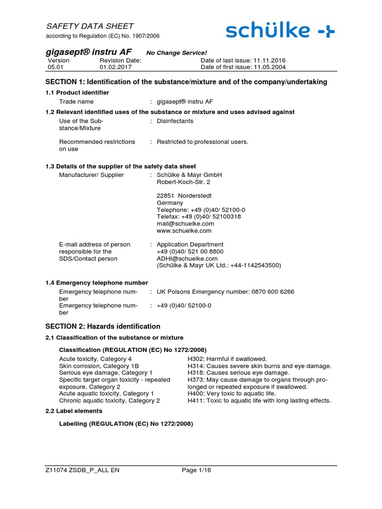 Msds Gigasept Instru Af | Toxicity | Dangerous Goods