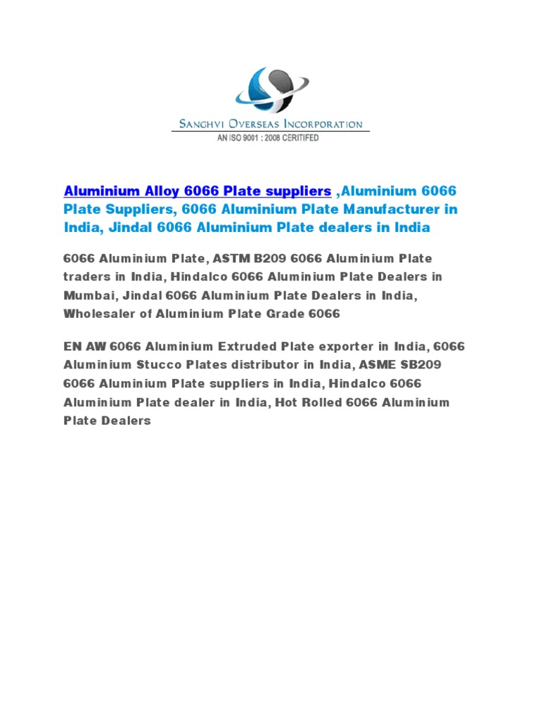 Aluminium Alloy 6066 Plate Suppliers | PDF | Heat Treating | Annealing ...
