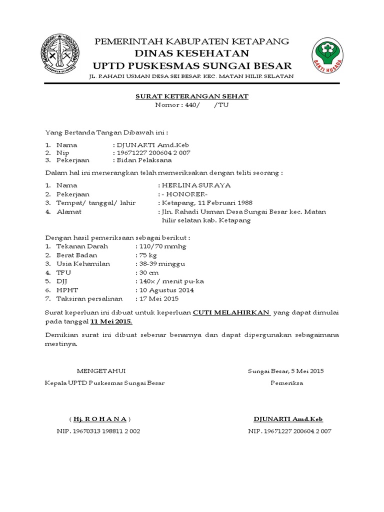 Surat Cuti Melahirkan | PDF