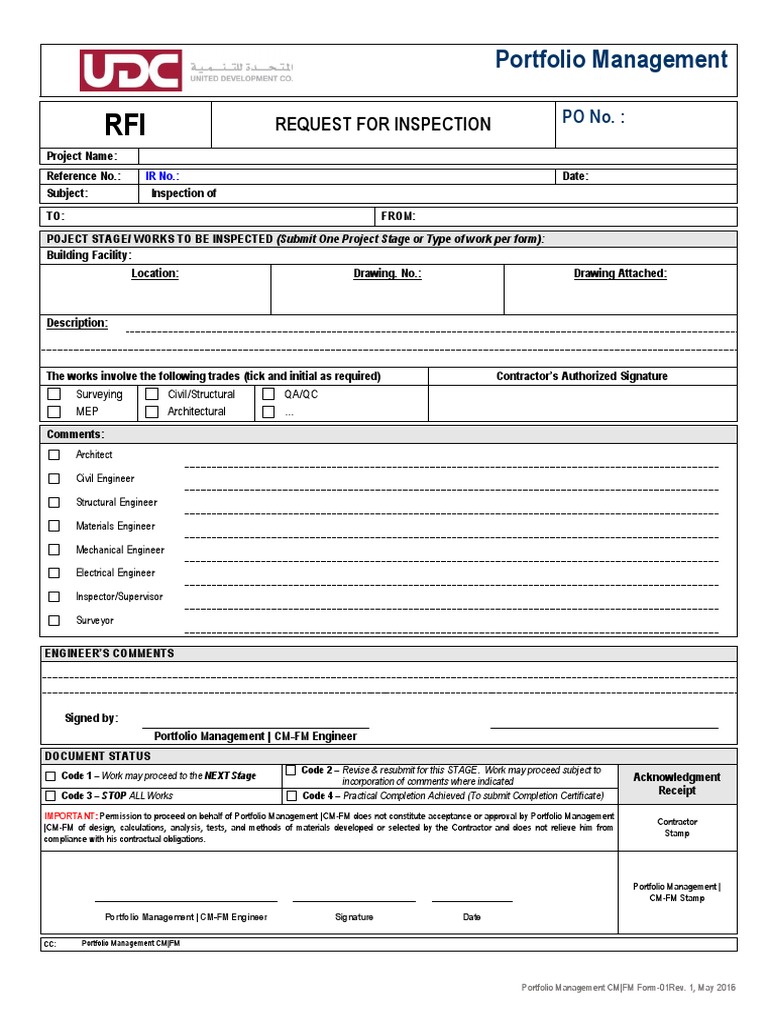 05 - RFI - Request For Inspection FORM - 2017 | PDF | Architect | Business