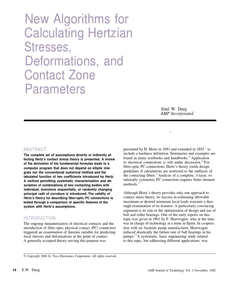 New Algorithms For Calculating Hertzian Stresses, Deformations, and ...