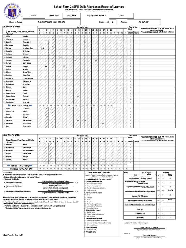 Automated School Form 2 Attendance Report | PDF | Behavioural Sciences ...