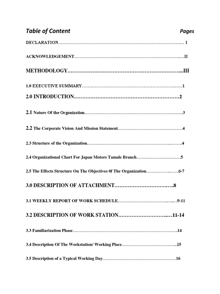 Table of Content: METHODOLOGY .... III | PDF