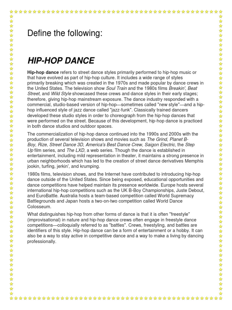 Hip-Hop Dance: Define The Following | PDF | Entertainment | American ...