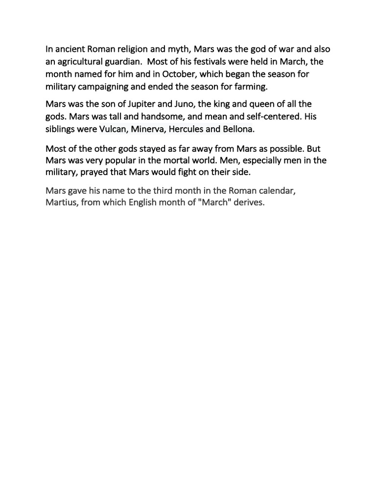 Mars Gave His Name To The Third Month in The Roman Calendar, Martius ...