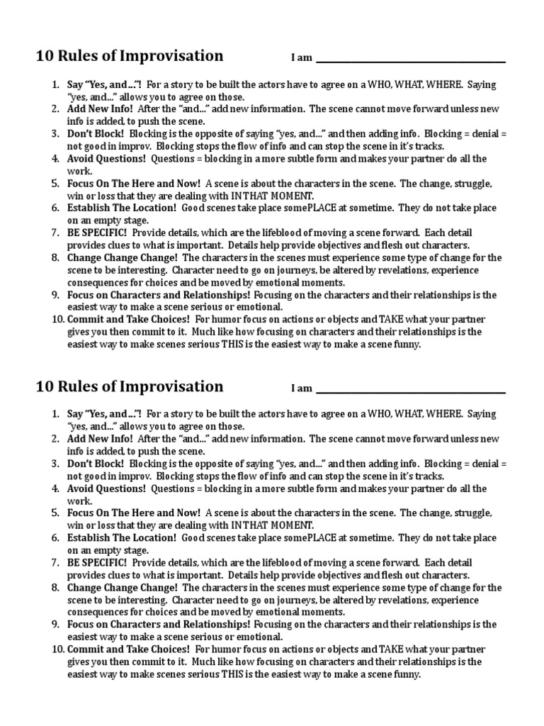 10 Rules of Improv | Improvisational Theatre | Actor