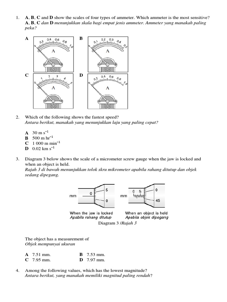 Paper 1 Physics Form 4 | PDF