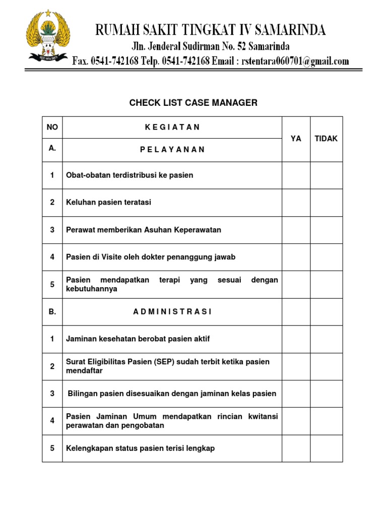 Checklist untuk Case Manager Perawat | PDF