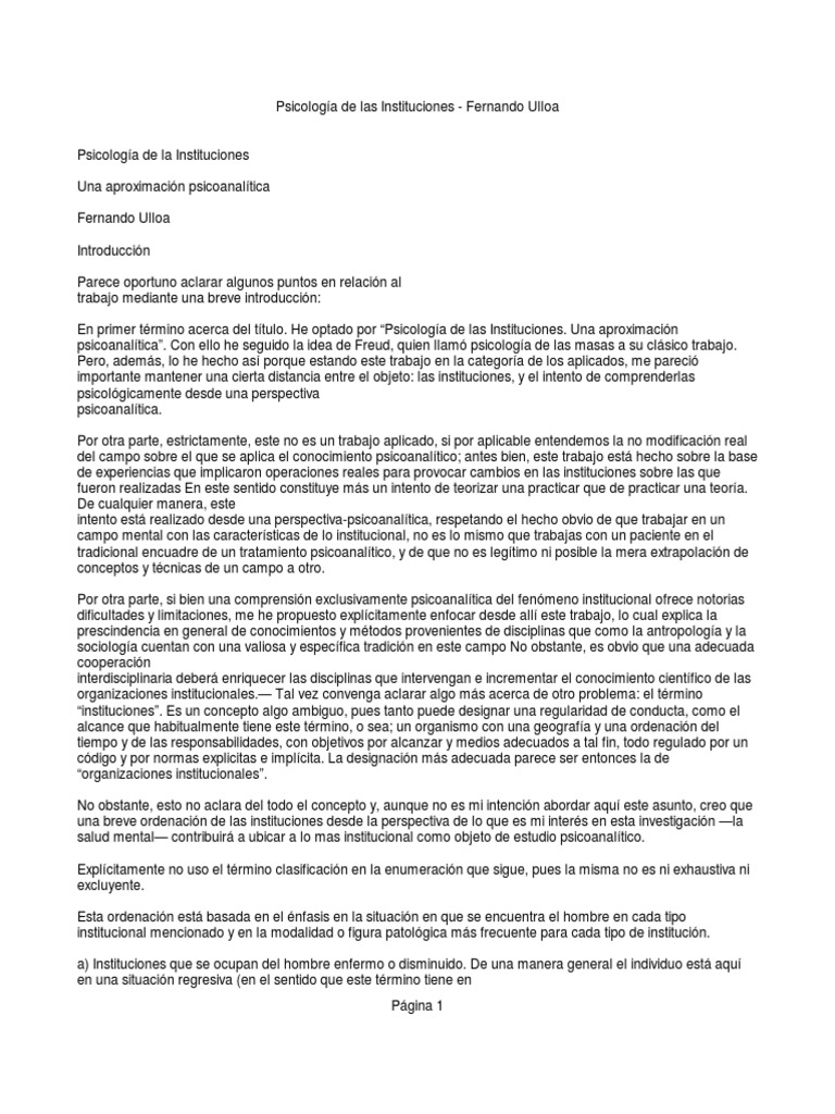 Psiclogía de Instituc - Fernando Ulloa PDF | PDF | Psicoanálisis ...